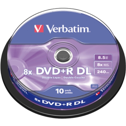 VERBATIM DVD+R DL, Двоен Слој, 8.5GB/240min, 8x Speed, Spindle, Сет 1/10, 43666 | Најголема ...