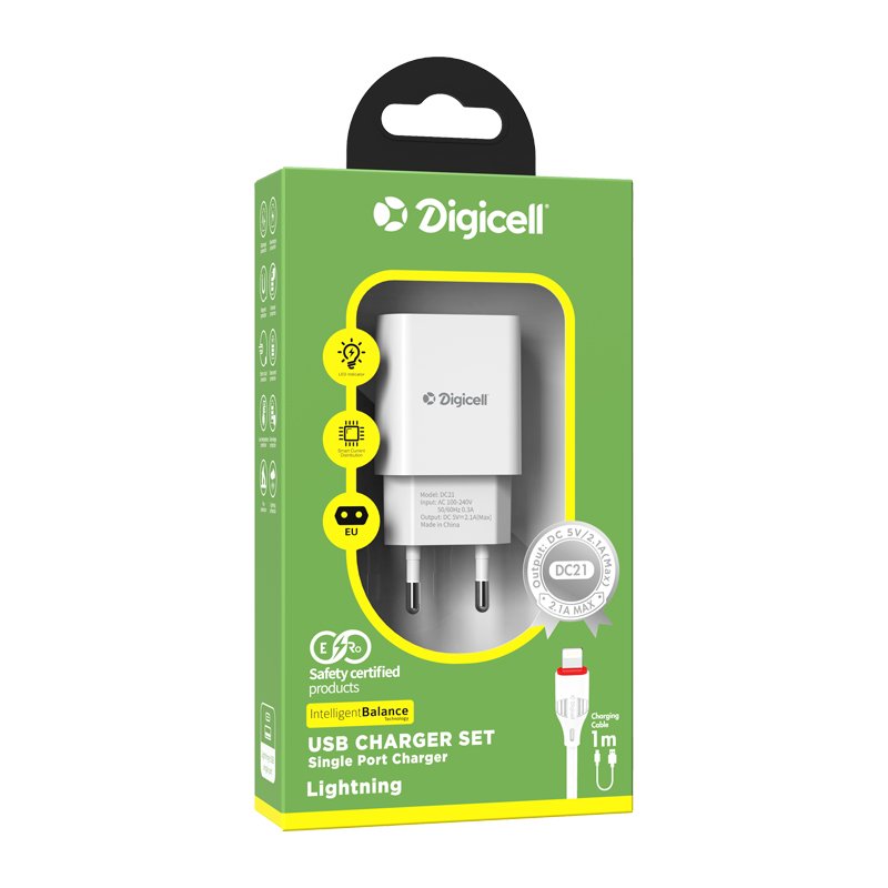 Digicell Punjač sa jednim portom DC21 set (Lightning)(EU), Bijeli ...