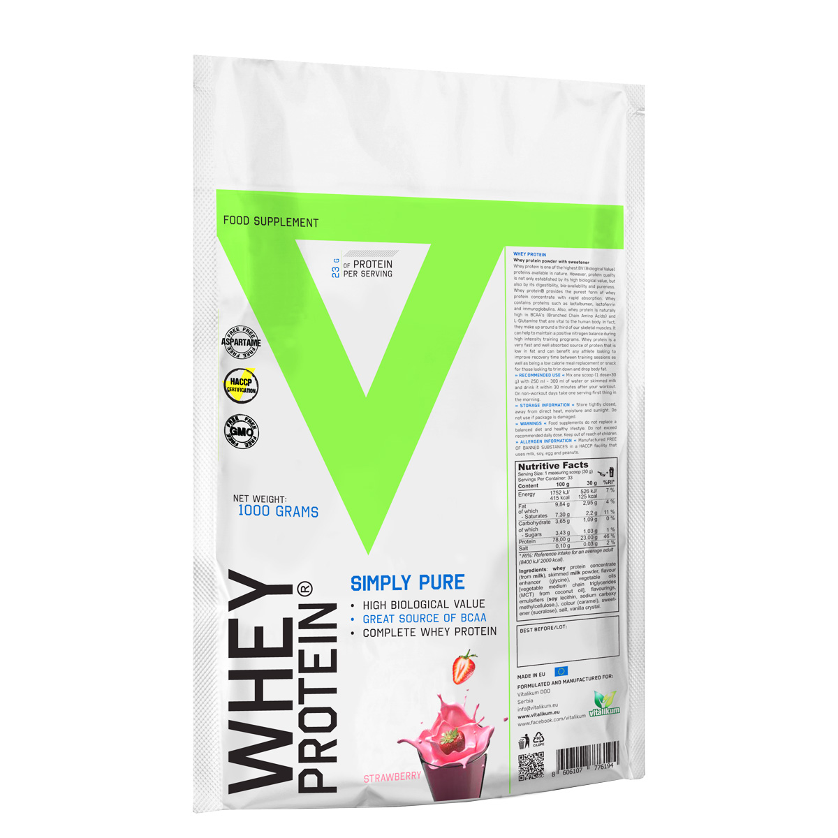 VITALIKUM Whey Proteinsa ukusom jagode, 1kg | Online prodaja | Ananas