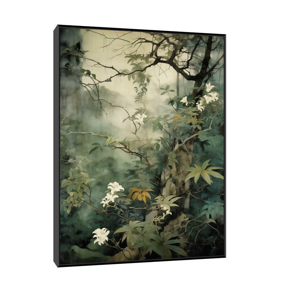 Canvas Slika na platnu Šuma sa belim cvetovima, Sa ramom, 45 x 60 cm ...