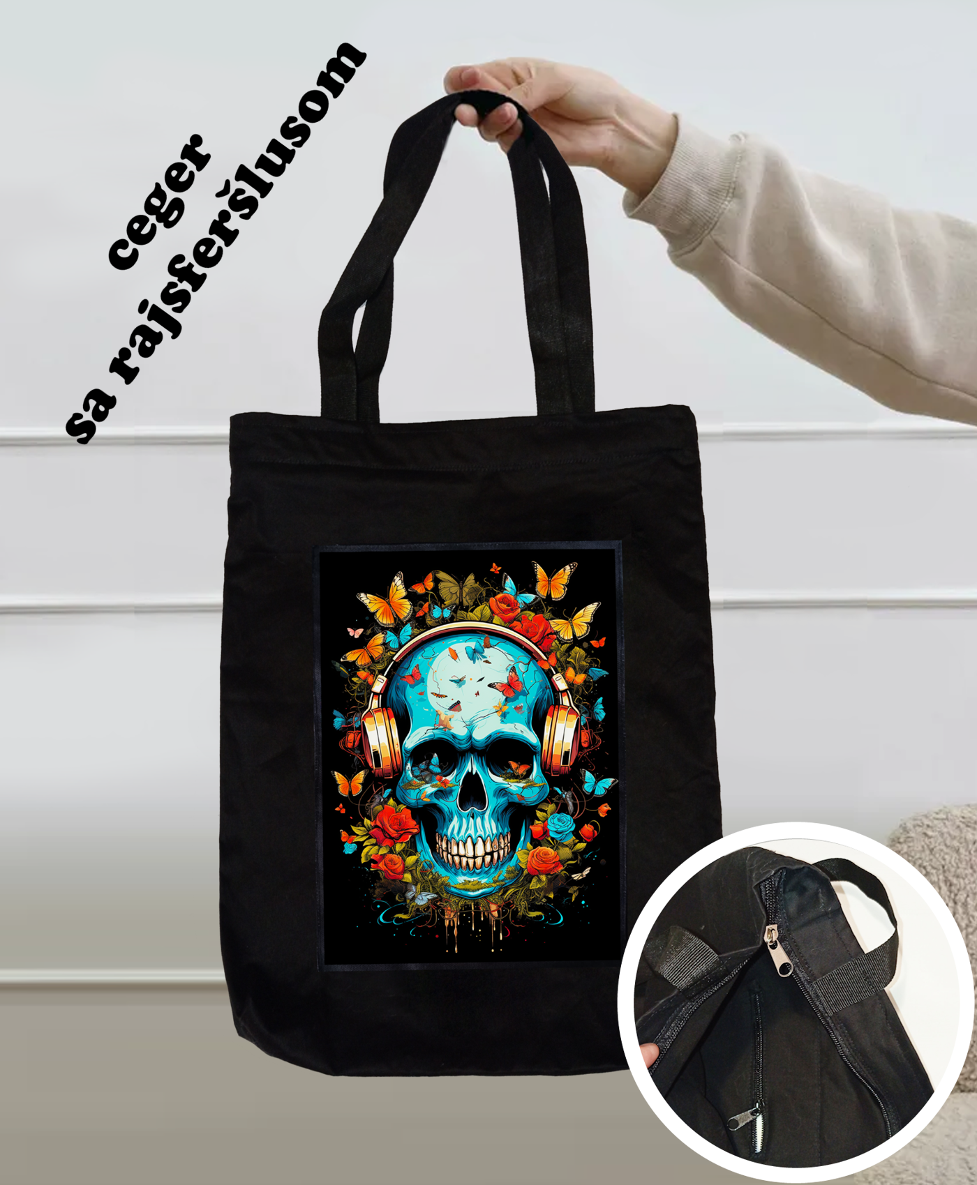 Lobanja u slušalicama Ceger torba sa rajsferšlusom i unutrašnjim džepom ...