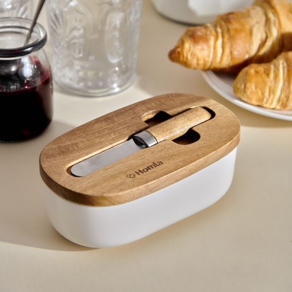 HOMLA Posuda za puter Mooka, 9x16cm, Bela | Online prodaja | Ananas