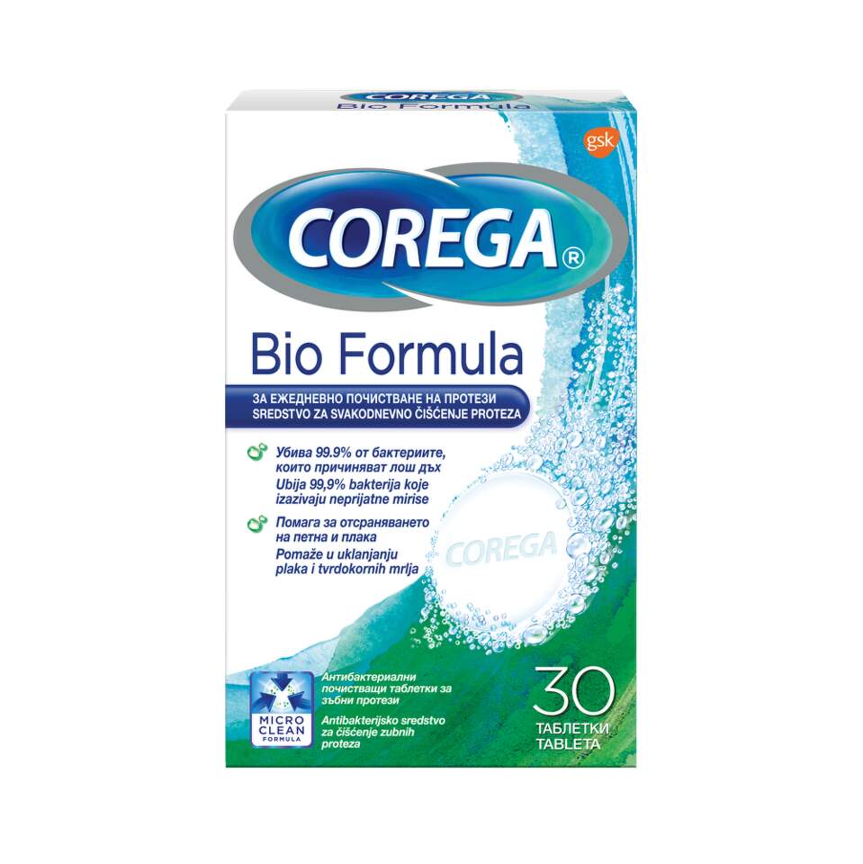 Corega Šumeće tablete Bio Formula za čišćenje zubnih proteza, 30 komada ...