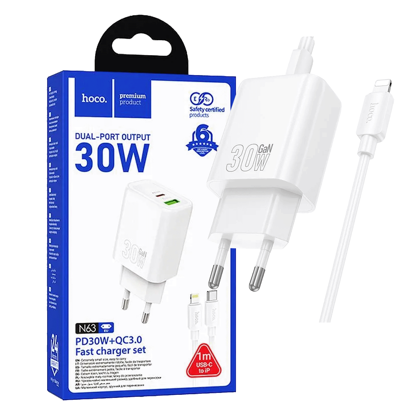 Hoco. Kućni punjač sa Type-C Lightning kablom N63 Gentle, PD30W, QC3.0 ...