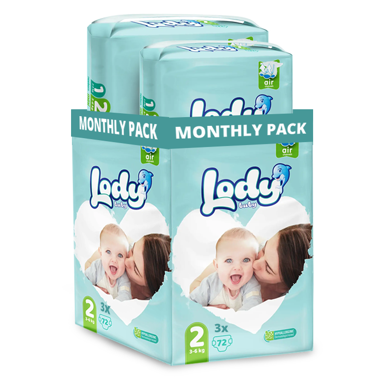 LODY BABY MONTHLY PACK Пелени 2. мини,3-6 кг. (216 пелени) | Најголема ...