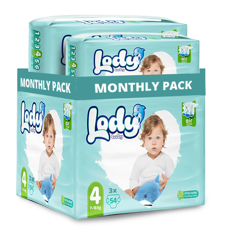 LODY BABY MONTHLY PACK Пелени бр. 4 макси, 7-18кг. (162 пелени ...