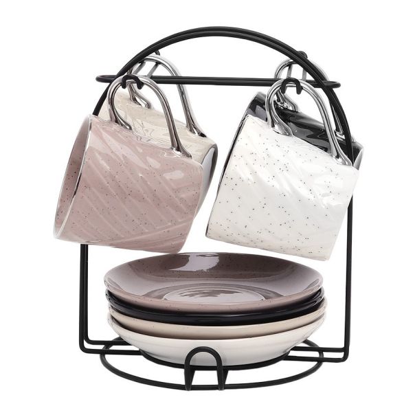 FG HAUS Set 4 šoljice sa tacnama na stalku BR3012, Šarene | Online prodaja | Ananas