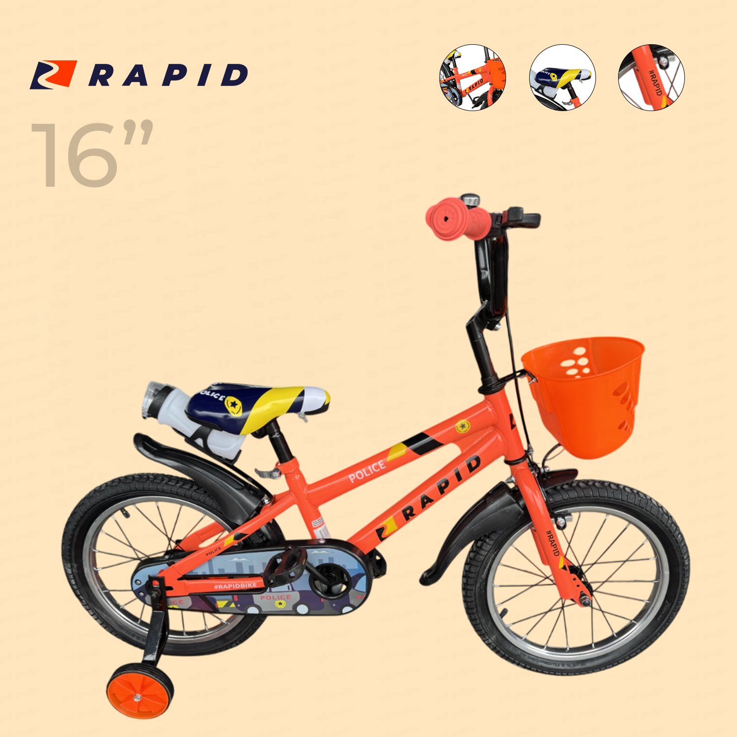 Rapid Велосипед 16 POLICE ORANGE | Најголема онлајн продавница во ...