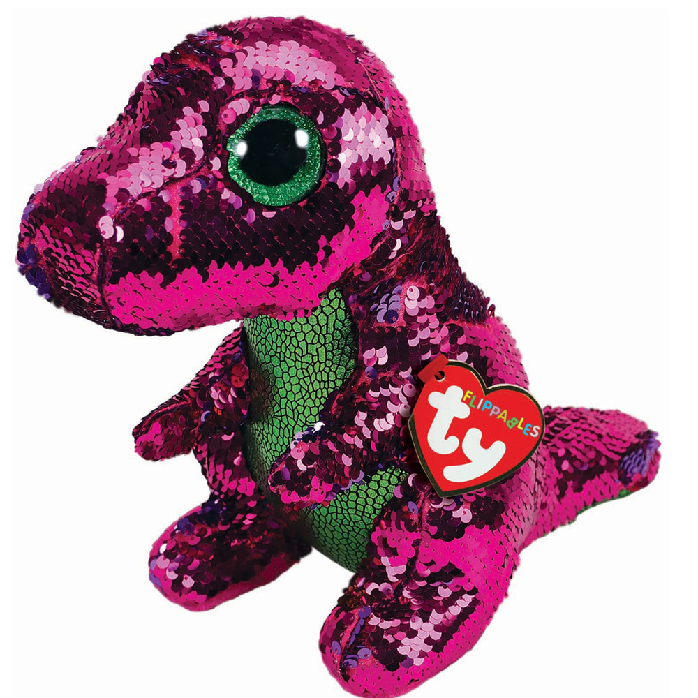 TY Plišana igračka dinosaurus Beanie Boos Flippables Stompy roze-zelena ...