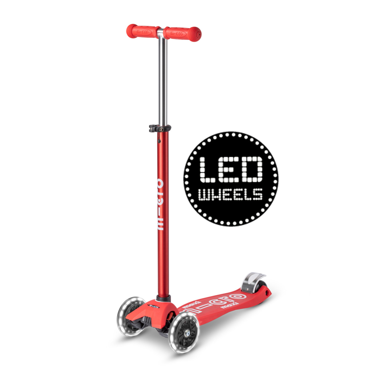 Micro MAXI DELUX Dečiji trotinet, LED, Crveni | Online prodaja | Ananas