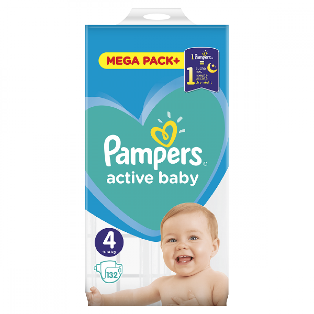 Pampers Пелени Active Baby, Mega Box, големина 4, Maxi, 132 парчиња ...