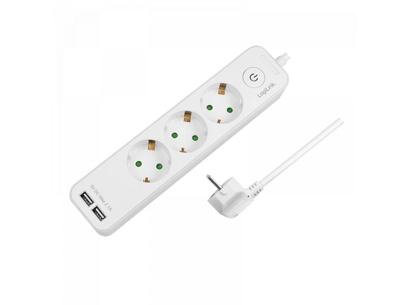 LOGILINK Produžni kabl 3 mesta, 2 USB, prekidač, 1.5m, beli | Online ...