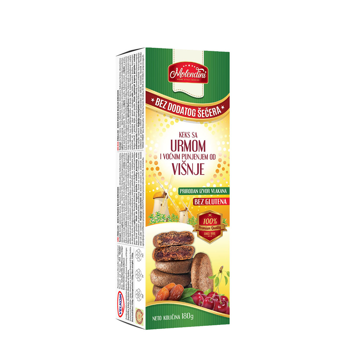 MOLENDINI Без глутенски Кекс со урми и овошен фил од вишни - 180г ...
