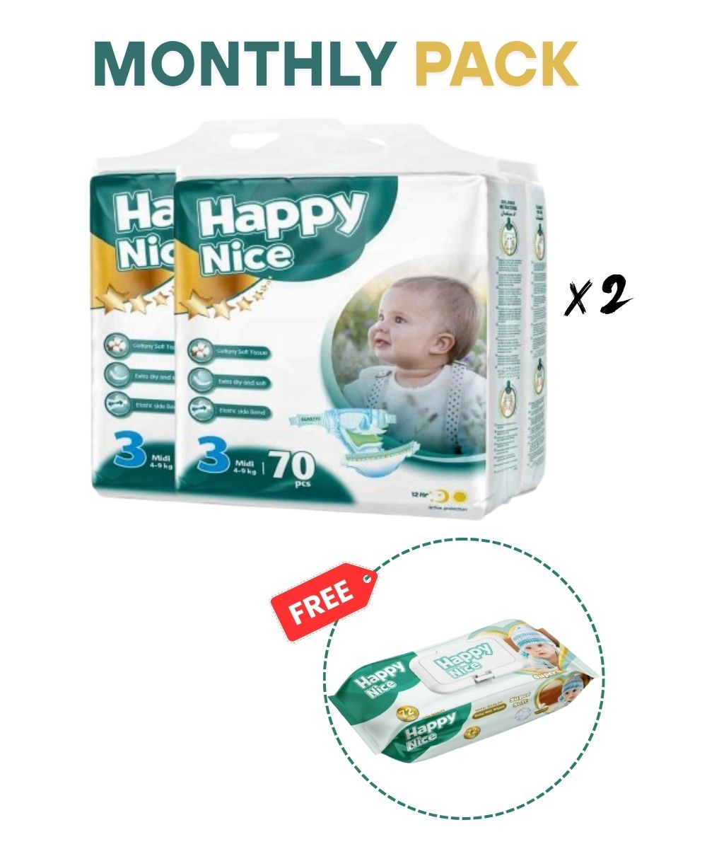 Happy Nice 2х Пелени Maxi бр.3 (2x70pcs) 4-9Kg + ГРАТИС Happy Nice ...