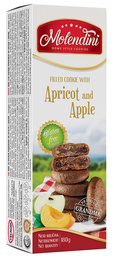 MOLENDINI Без глутенски Кекс со овошен фил од кајсија и јаболко - 180г ...