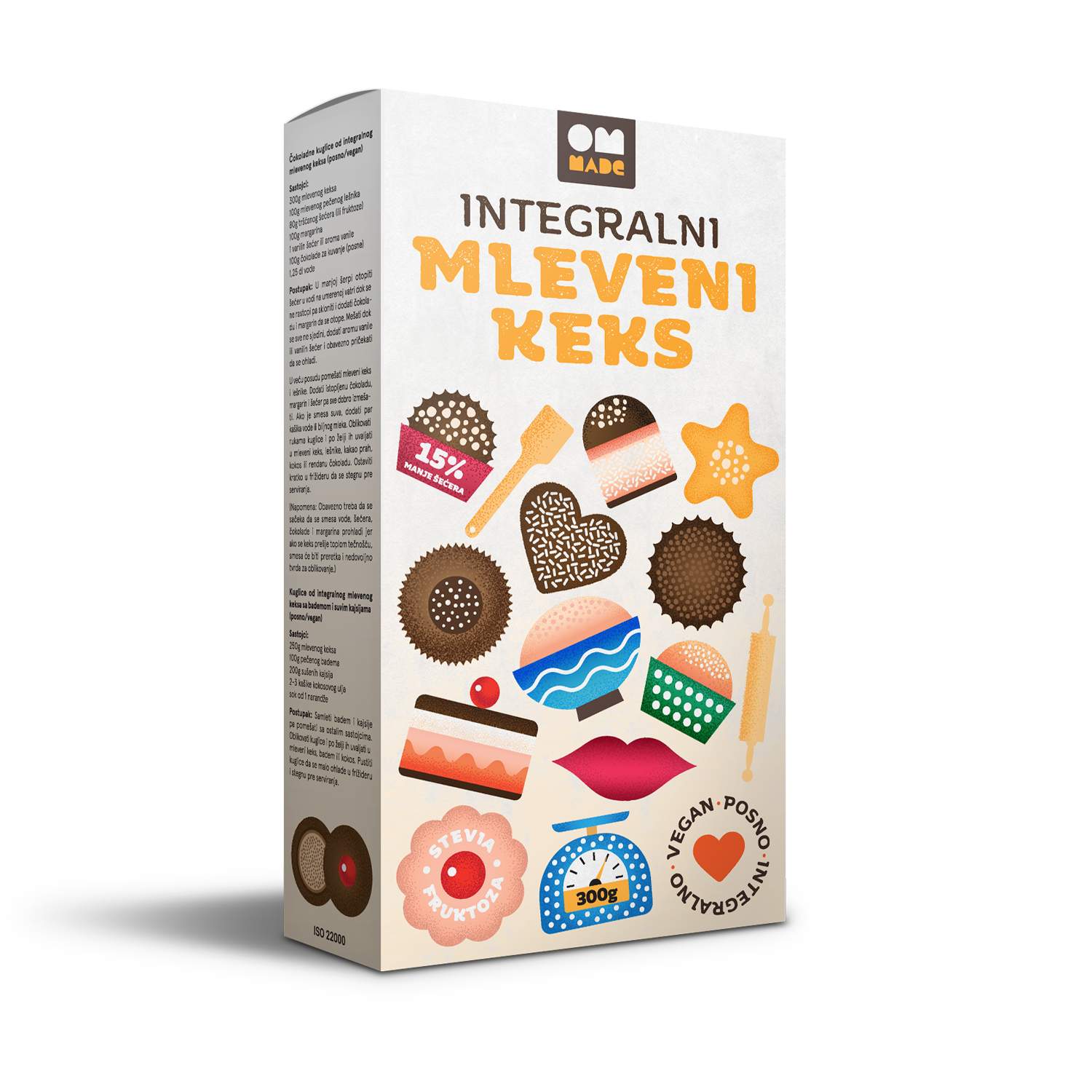 OM MADE integralni mleveni keks Stevia | Online prodaja | Ananas