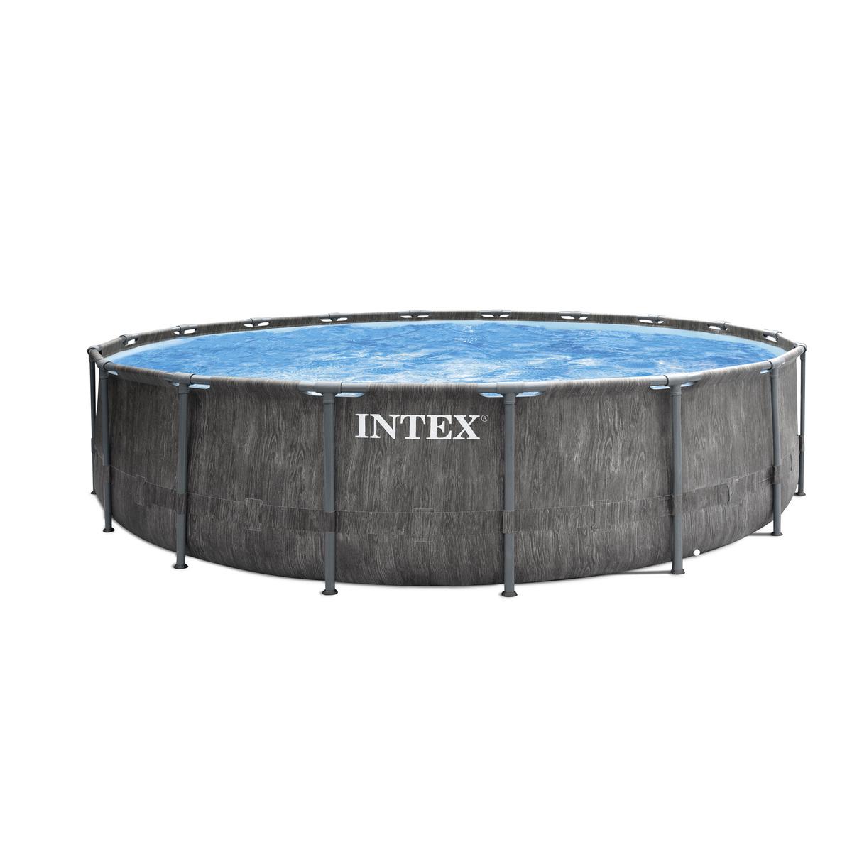 INTEX Базен 549Х122 см со Метална Конструкција Греј Вуд, Филтер Пумпа и ...