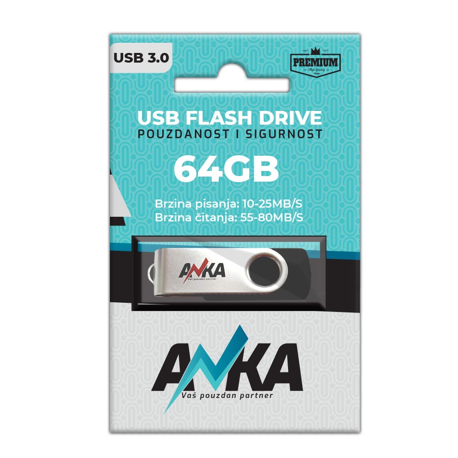ANKA Usb flash drive METAL 64GB 3.0 WS 10-25MB/S RS 55-80MB/S, Srebrna ...