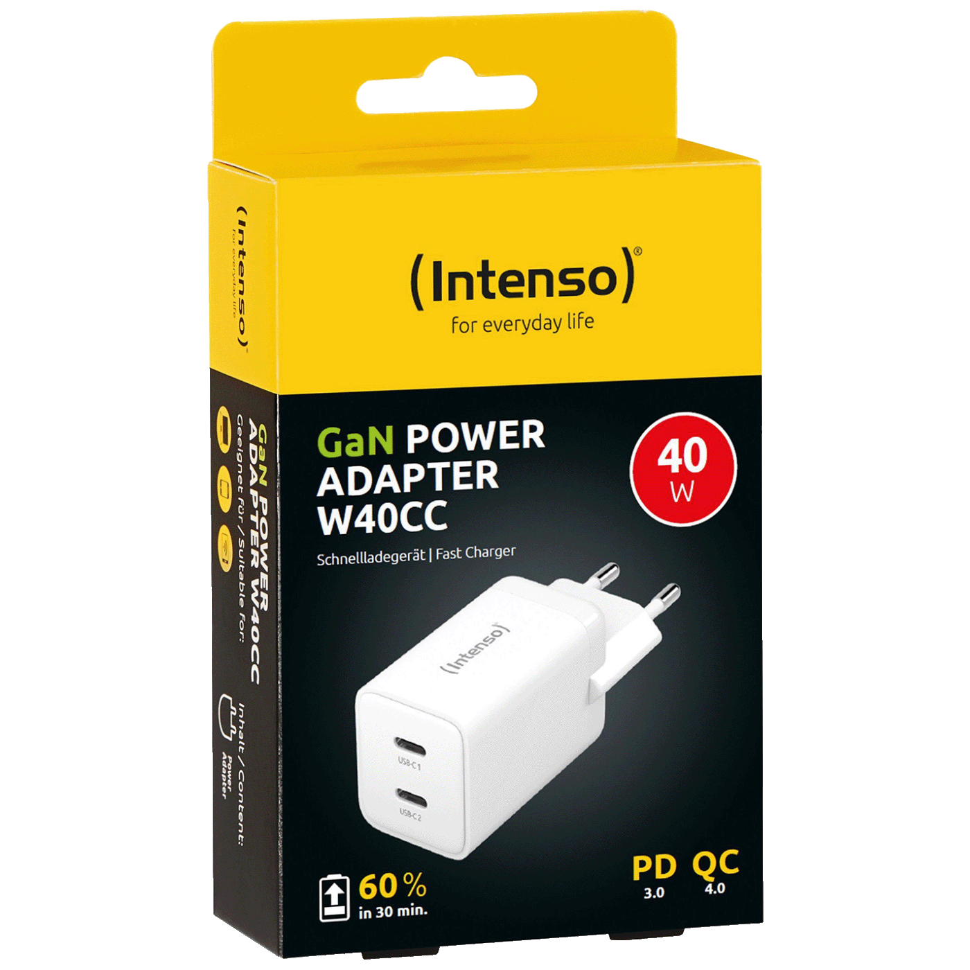 INTENSO Punjač kućni Power Adapter W40CC GaN, brzi, 2 x USB-C, 3A, 40W ...