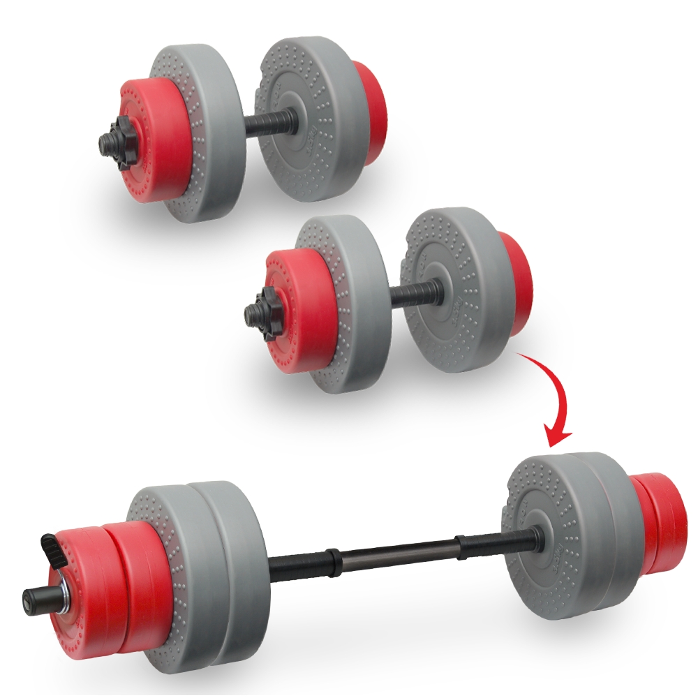 IRON SPORT Set od 8 tegova, ukupno 20 kg i 2+1 šipka sivo-crveni ...