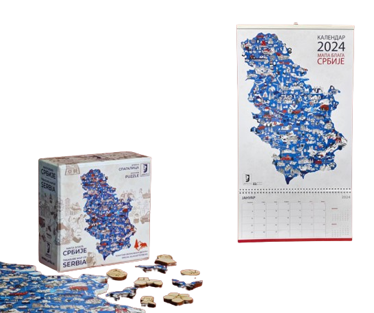 Jarilo Drvena slagalica Mapa blaga Srbije + Zidni ilustrovani kalendar ...