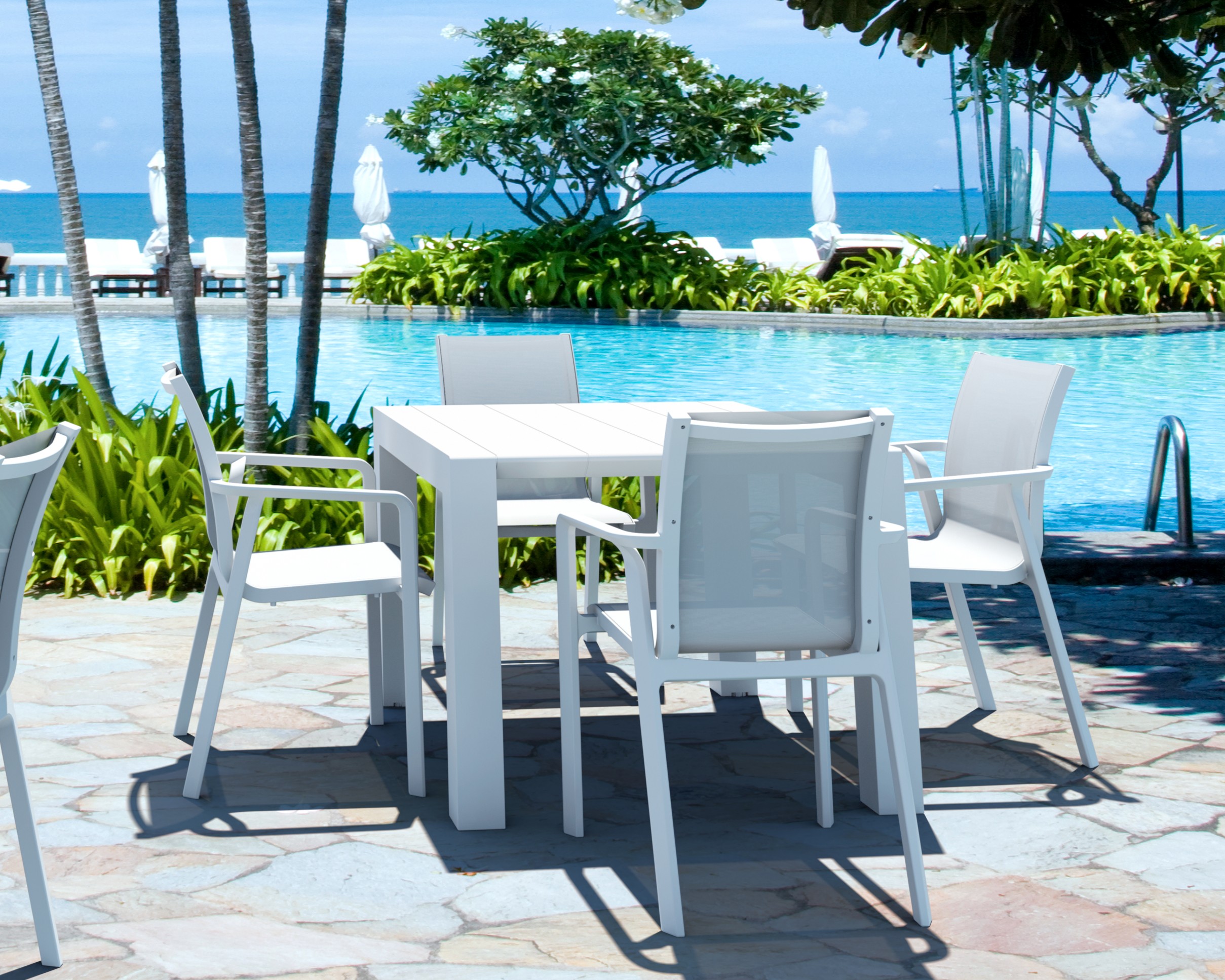 SIESTA Градинарски сет Pacific Armchair + Vegas Table 100x140 cm White ...