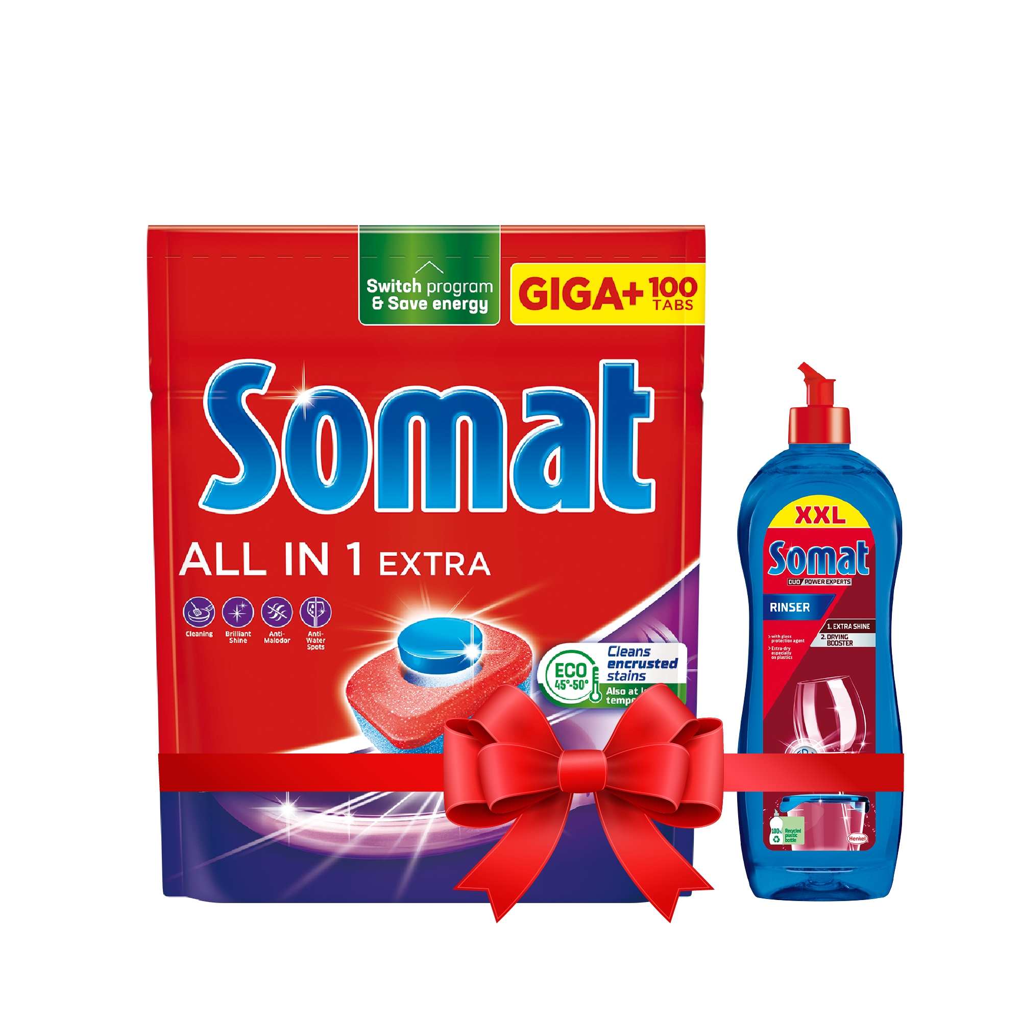 Somat All in 1 Extra 100 kom + Rinser 750ml GRATIS tablete za mašinsko ...