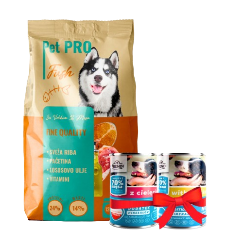 Pet Pro Suva hrana za pse, Riba, 12kg i Frendi Konzerva, Piletina, 400g ...