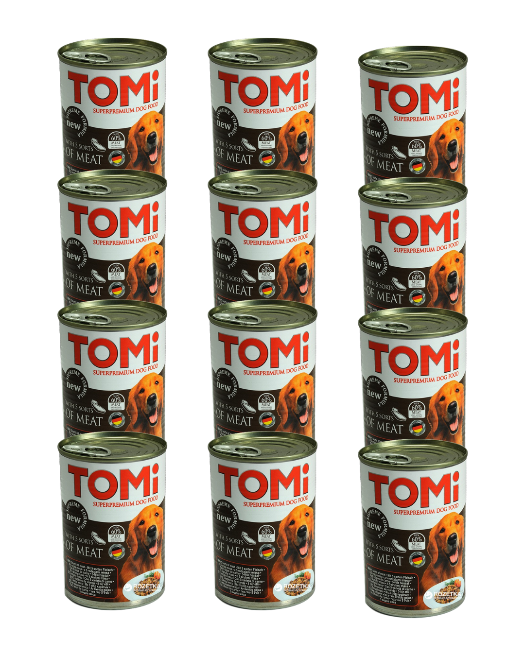 TOMI Vlažna hrana za pse u konzervi, 5 vrsta mesa, 1200g, 12kom ...