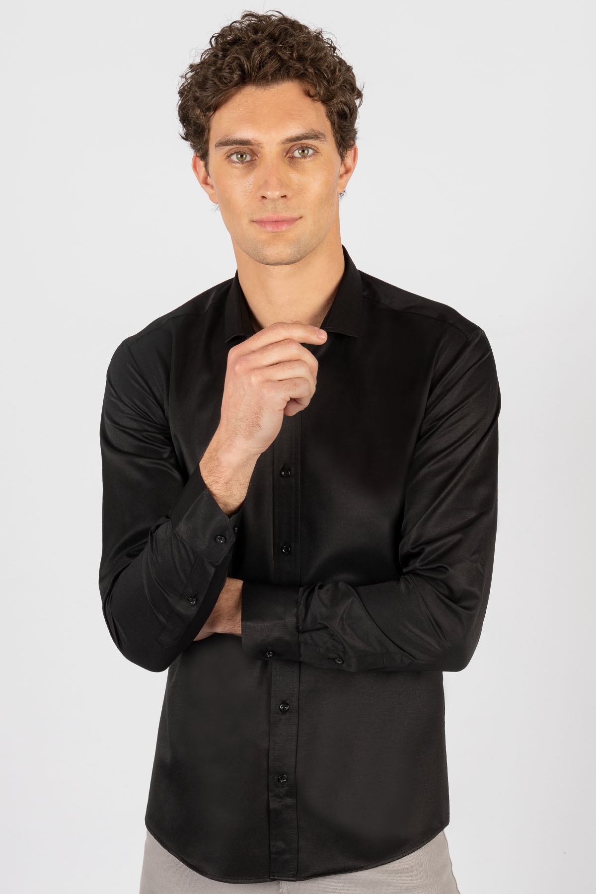 TUDORS Машка кошула Slim Fit црна | Најголема онлајн продавница во ...