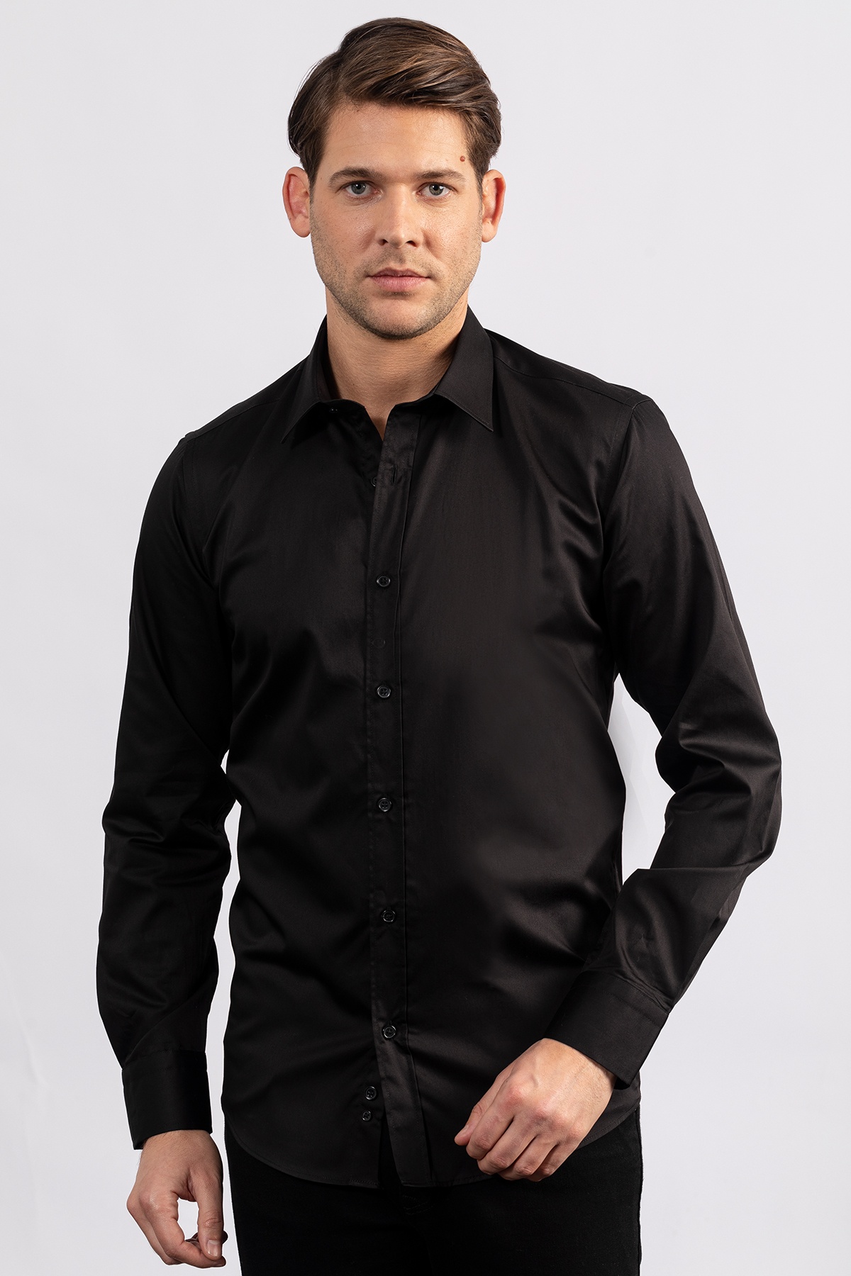 TUDORS Машка кошула Slim Fit црна | Најголема онлајн продавница во ...