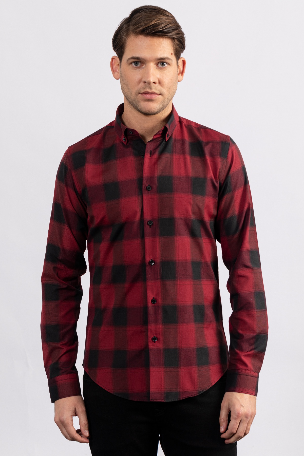 TUDORS Машка кошула Slim Fit црвено-црна | Најголема онлајн продавница ...