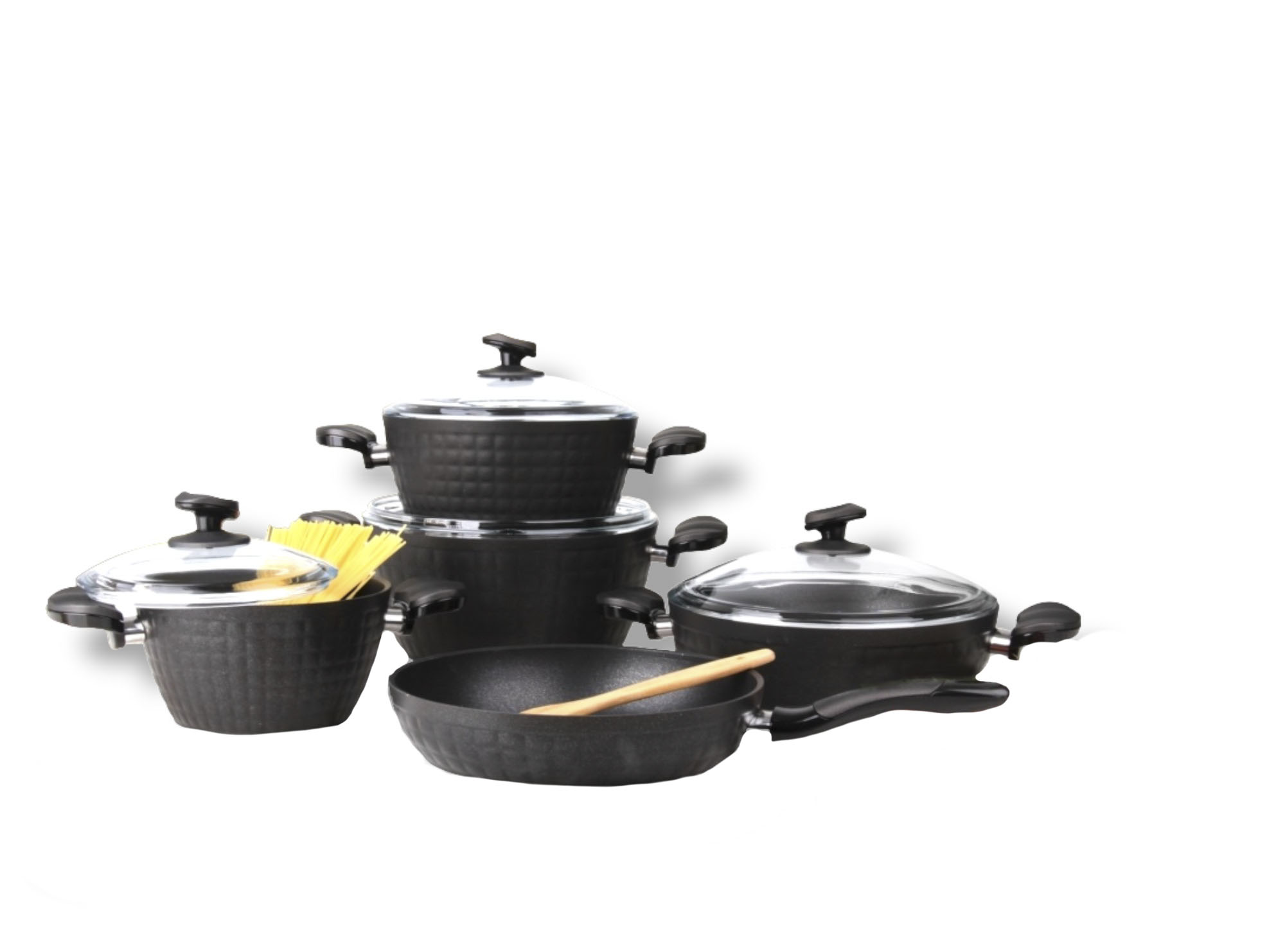 BONERA Set 4 šerpe sa poklopcima i tiganj Everest Pro Grand crni ...