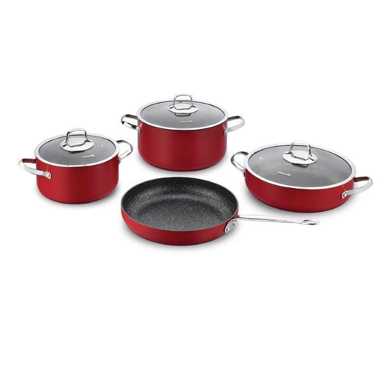 KORKMAZ Set 3 šerpe sa poklopcima i tiganj Zeta (A1877) crveni | Online ...