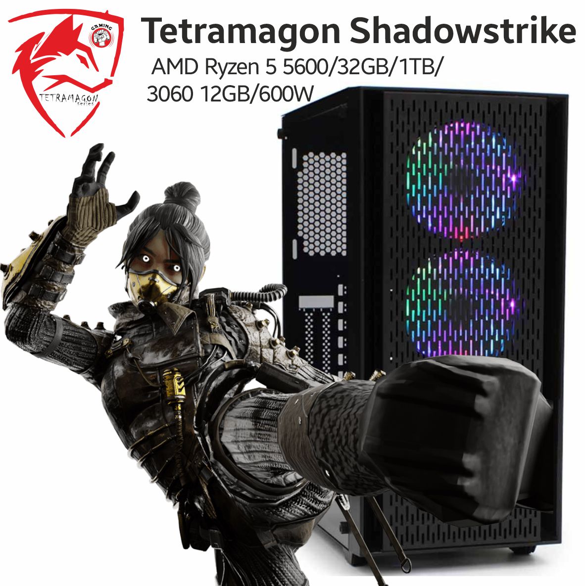 TETRAMAGON Racunar Shadowstrike AMD Ryzen 5 5600/32GB/1TB/3060 12GB/600W, Crni | Online prodaja ...