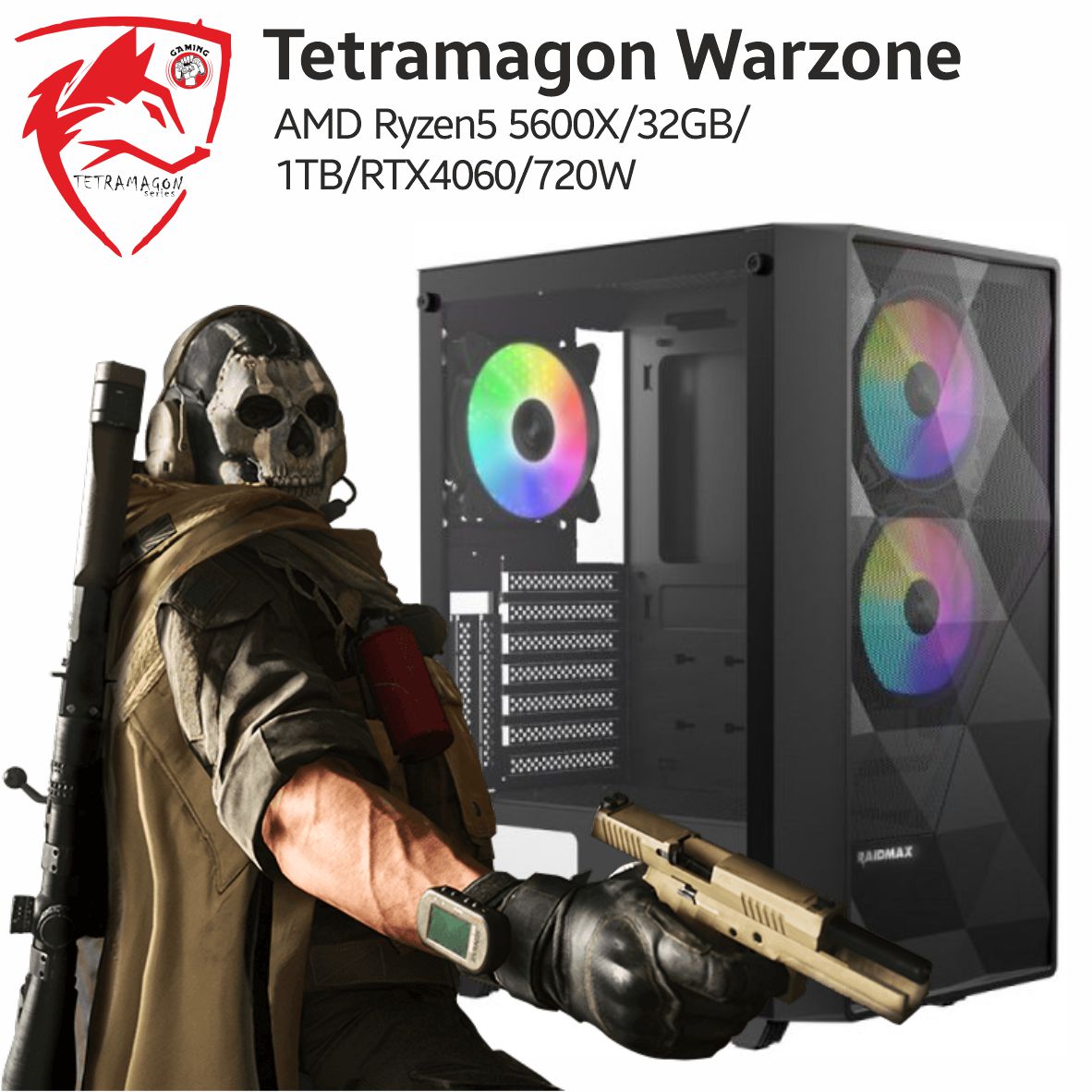 TETRAMAGON Racunar Warzone AMD Ryzen 5 5600X/32GB/1TB/RTX4060 8GB/720W, Crni | Online prodaja ...
