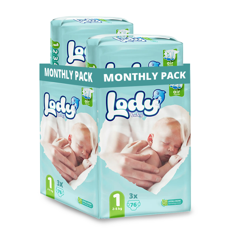 LODY BABY MONTHLY PACK Пелени 1. новороденче,2-5 кг. (228 пелени ...