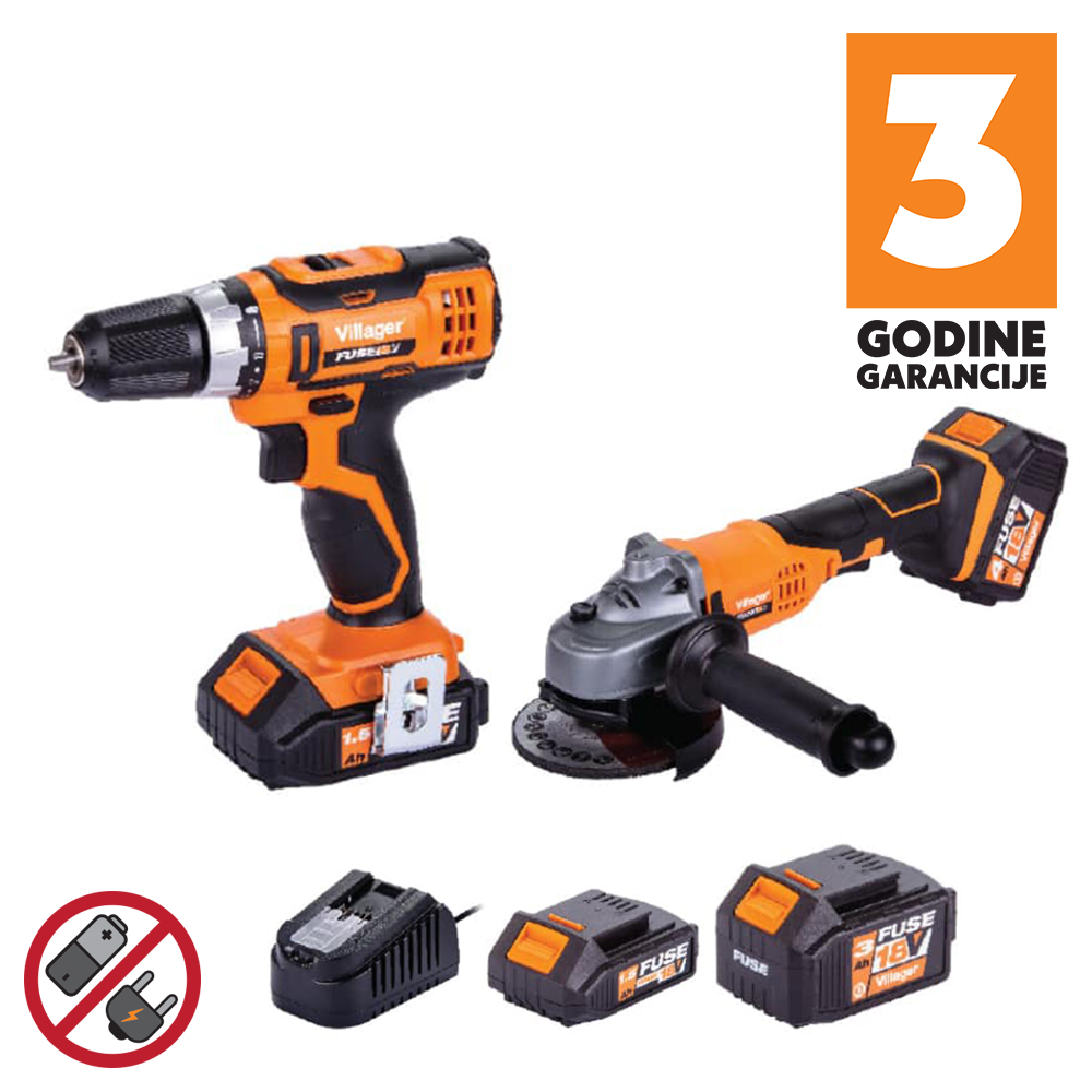 VILLAGER Fuse Set akumulatorska bušilica VLN 3220 + Ugaona brusilica ...