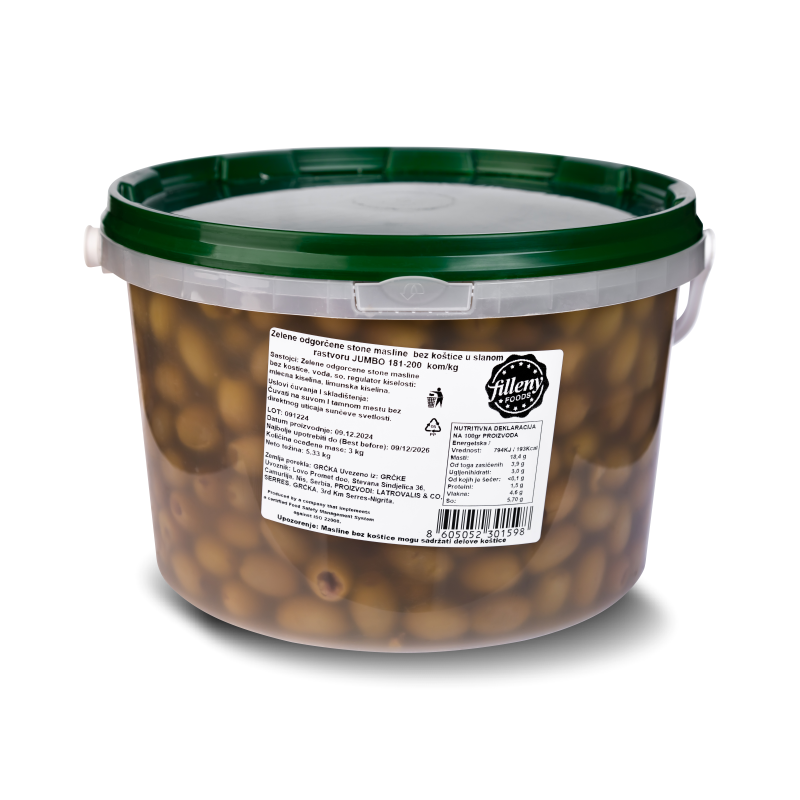FILLENY FOODS Masline zelene bez koštice, 3kg | Online prodaja | Ananas